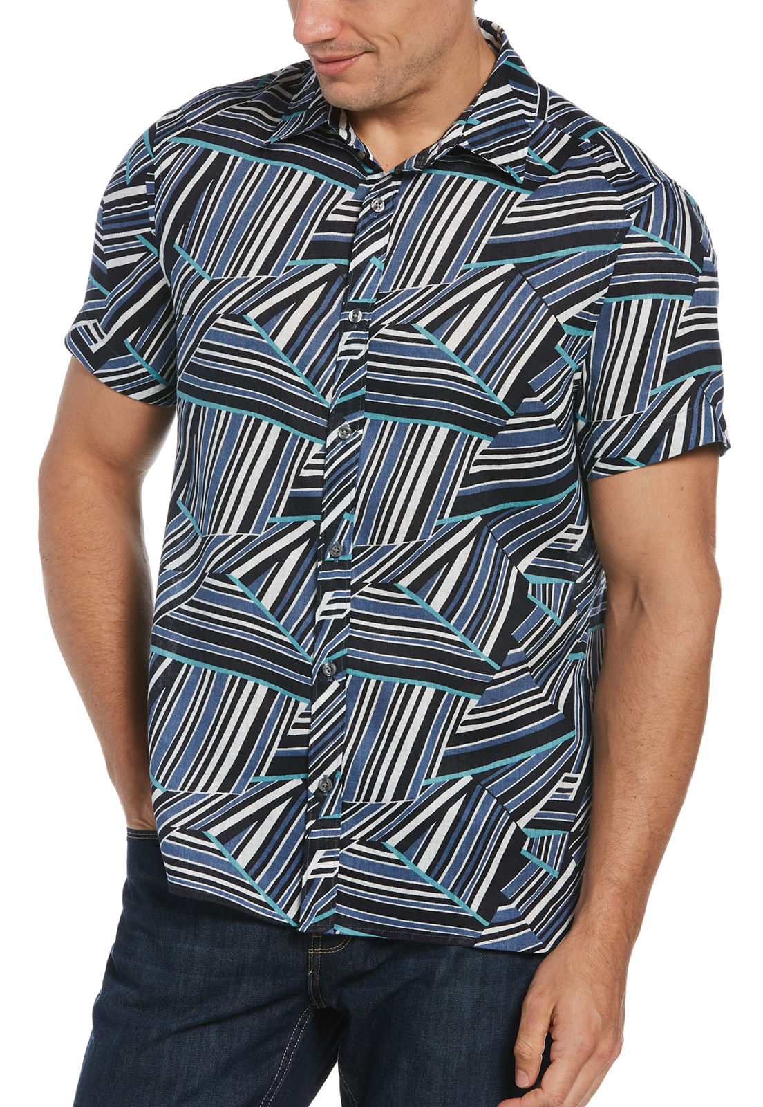 Ripley - CAMISA MANGA CORTA LINO HOMBRE PERRY ELLIS MC COLLECTION D4 NAVY