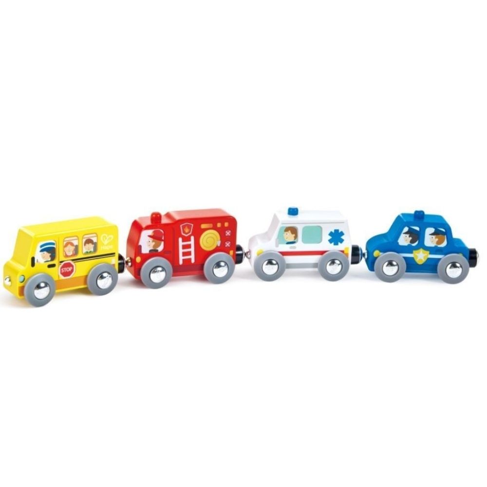 SET DE VAGONES DE MADERA MODELO VEHÍCULOS URBANOS 03 PIEZAS