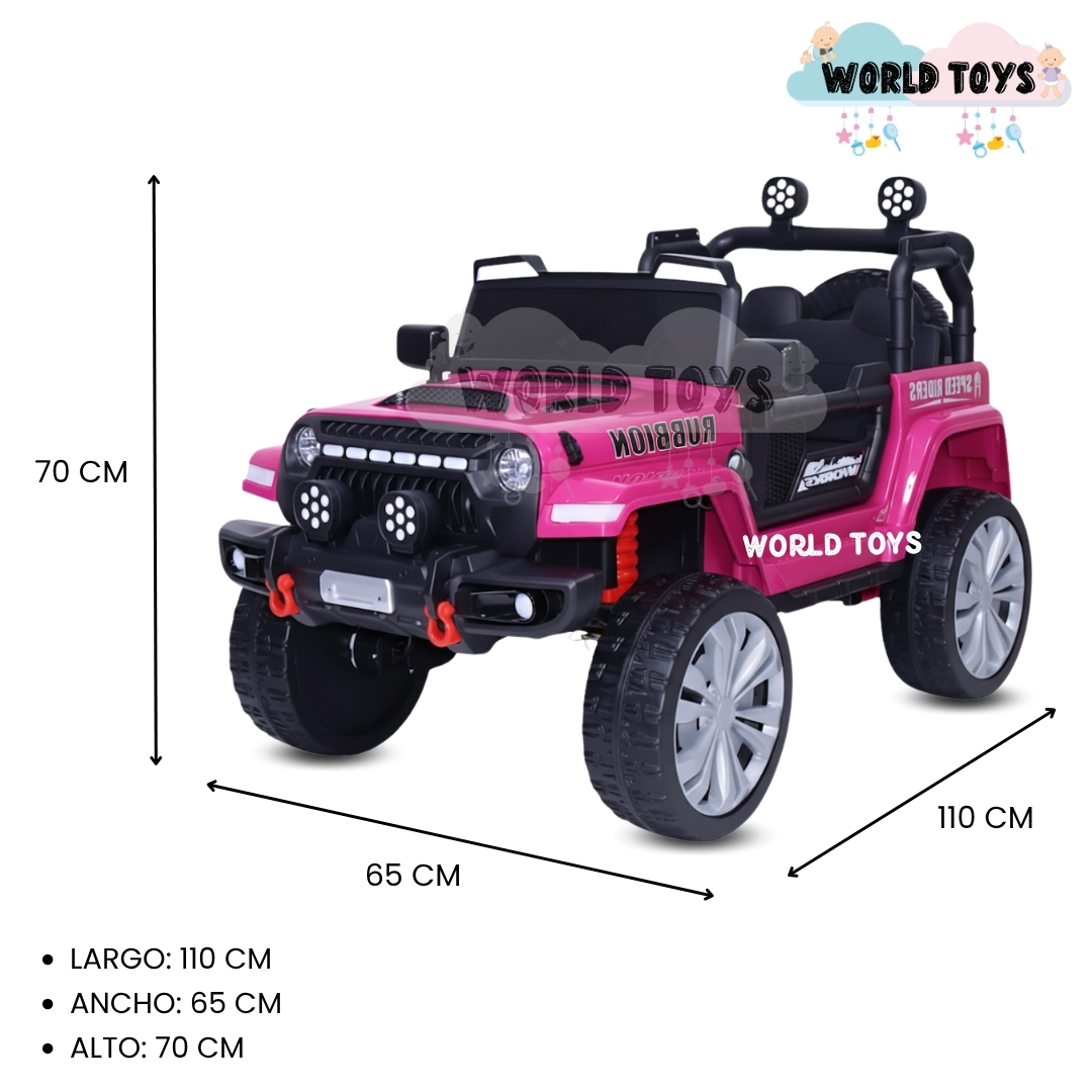 CARRO A BATERÍA PARA NIÑOS «MINI RUBICON» LUCES LED PINK