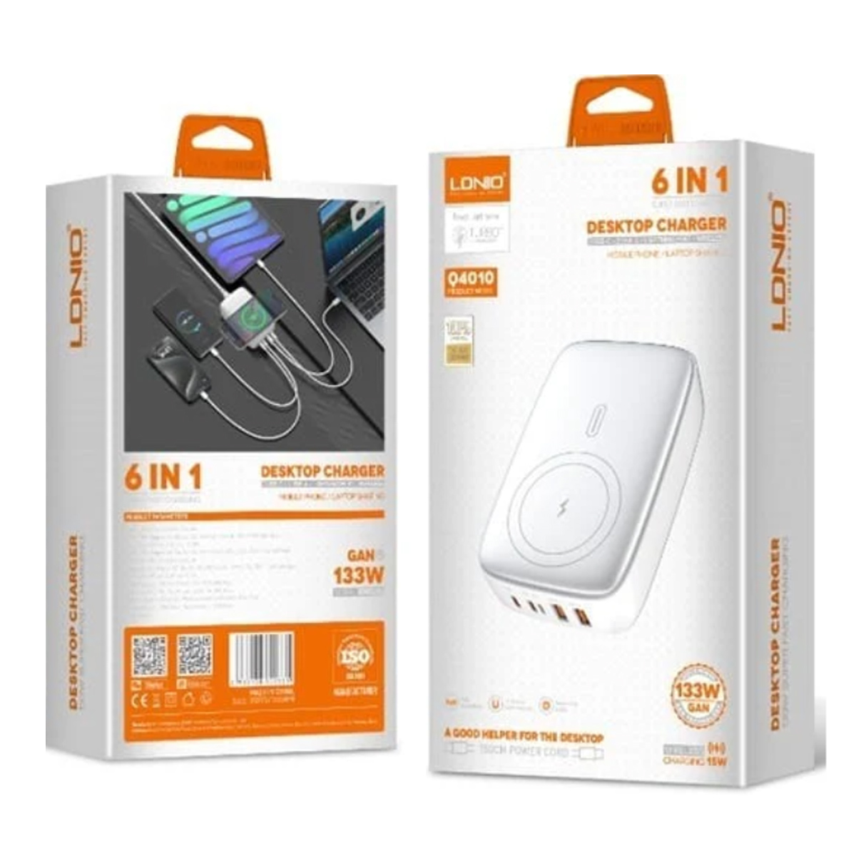 CARGADOR INALÁMBRICO DE ESCRITORIO GAN MULTIPUERTO 6 EN 1 LDNIO Q4010 140W