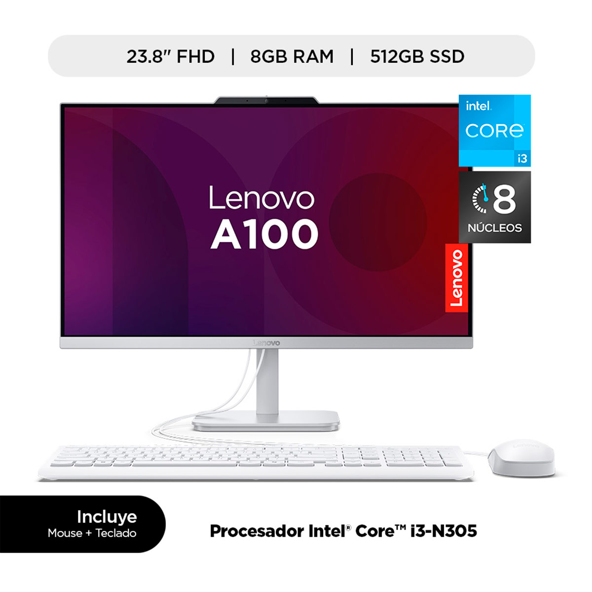 ALL IN ONE LENOVO INTEL CORE I3-N305 8GB RAM A100 23.8"
