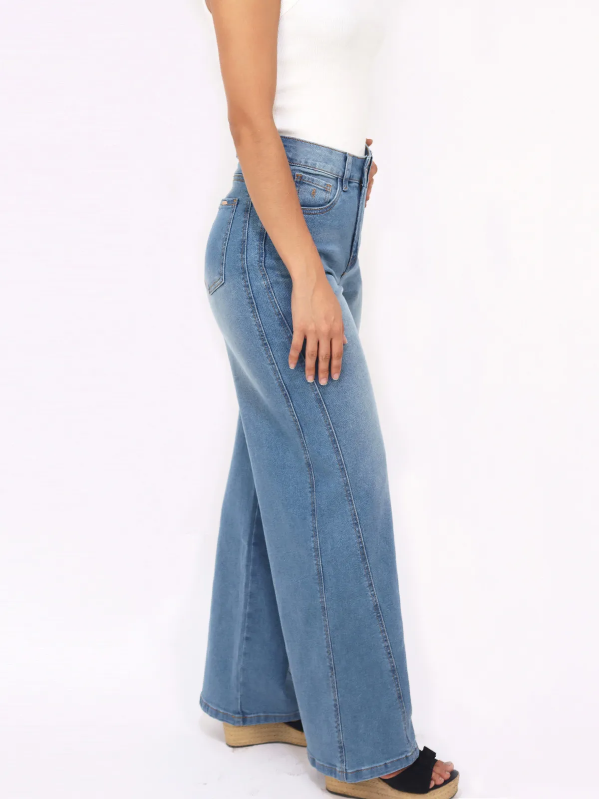 Ripley - JEANS LARGO ALGODÓN WIDELEG MUJER KAYRA POBLET PERFECT FIT HIELO