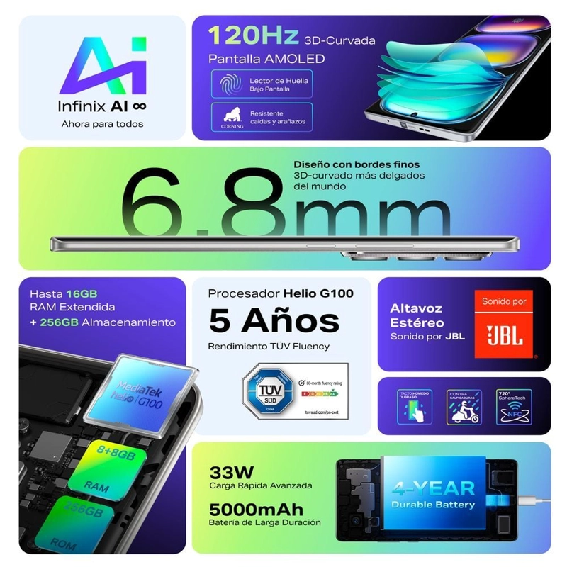 CELULAR INFINIX HOT 50 PRO+ 256 GB 8GB RAM 50 MP + 2 MP + LENTE IA 6.78 ...