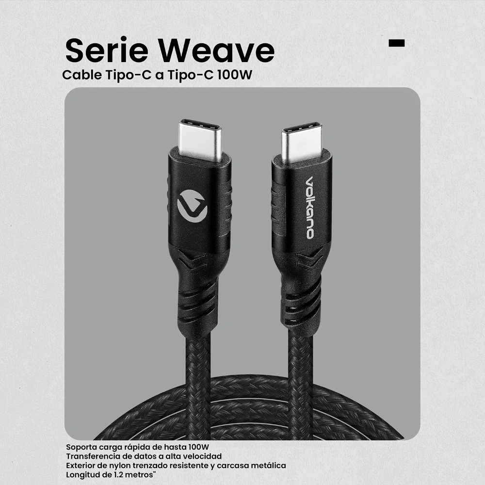 CABLE TIPO C A TIPO C VOLKANO WEAVE SERIES 100W 1.2M